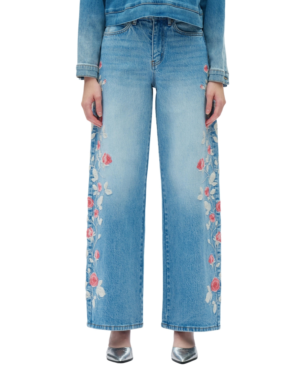 Click here for Bayeas Womens High-Rise Rose-Embroidered Barrel Je... prices