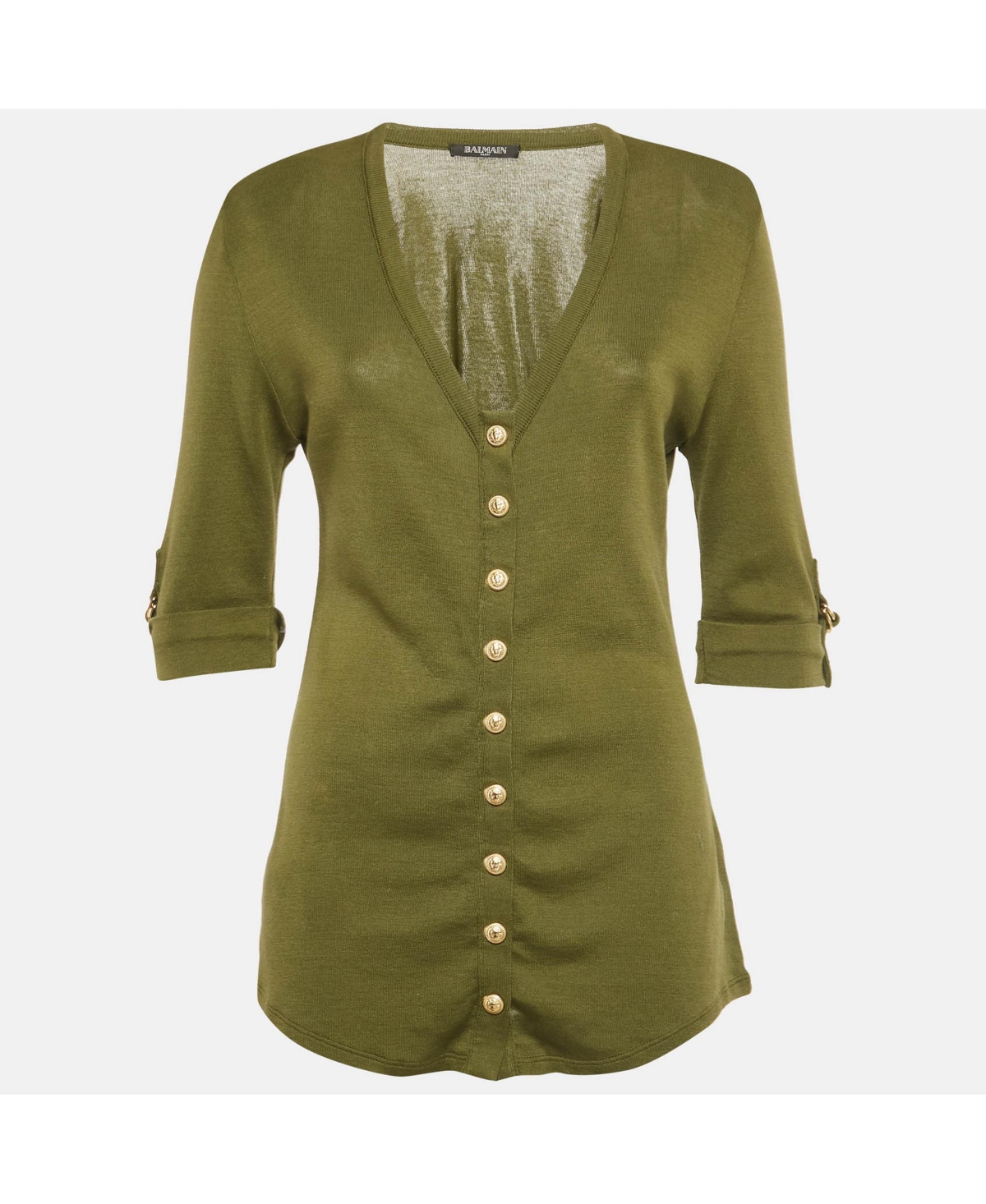 Click here for Pre-Owned Balmain Womens Olive Green Cotton Knit T... prices