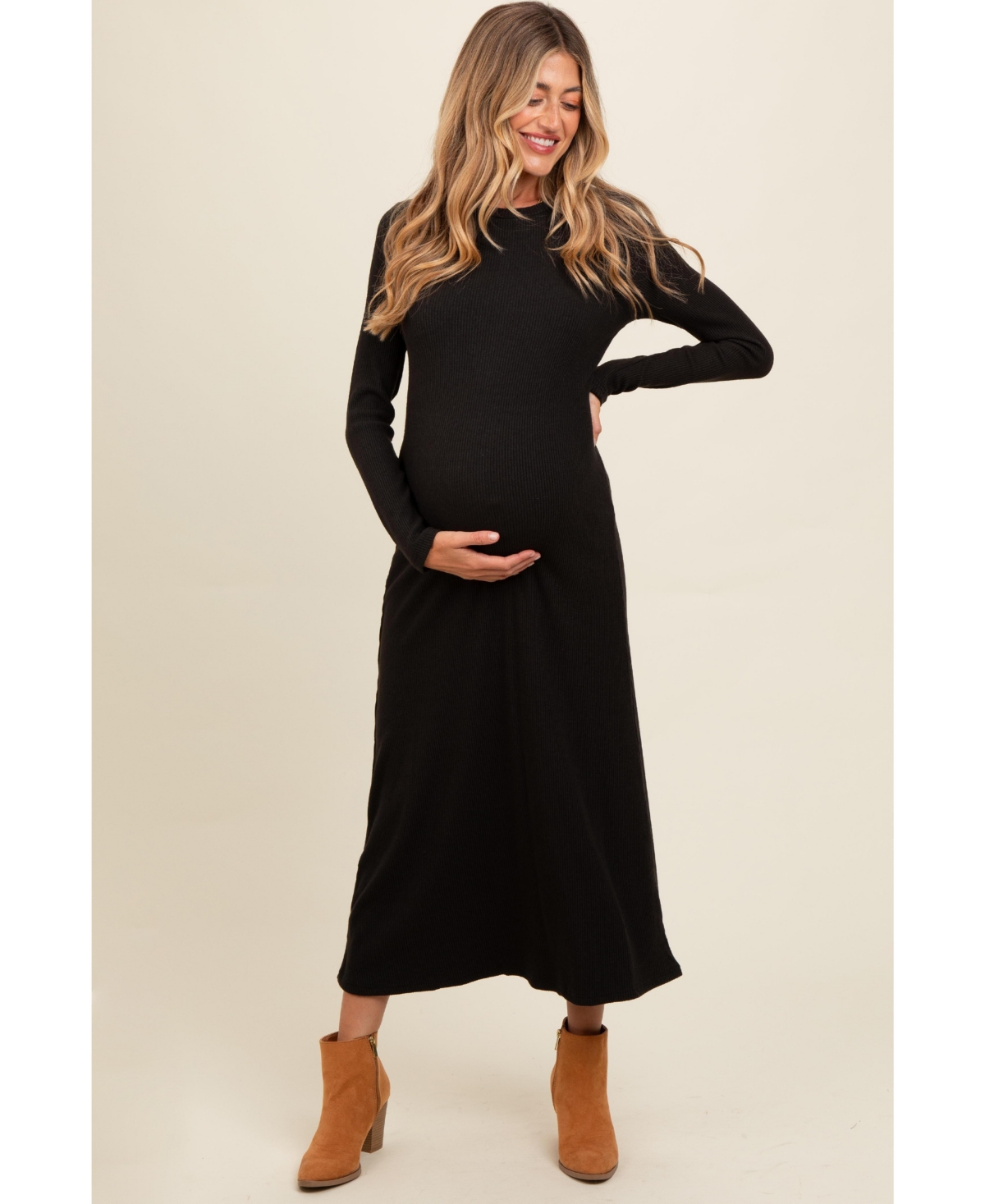 Click here for Pinkblush Maternity Charcoal Ribbed Knit Side Slit... prices