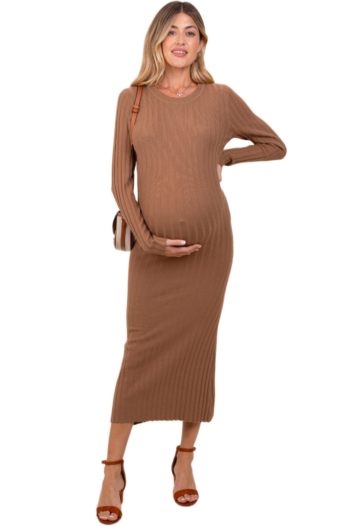 Click here for Pinkblush Maternity Ribbed Knit Fitted Midi Sweate... prices
