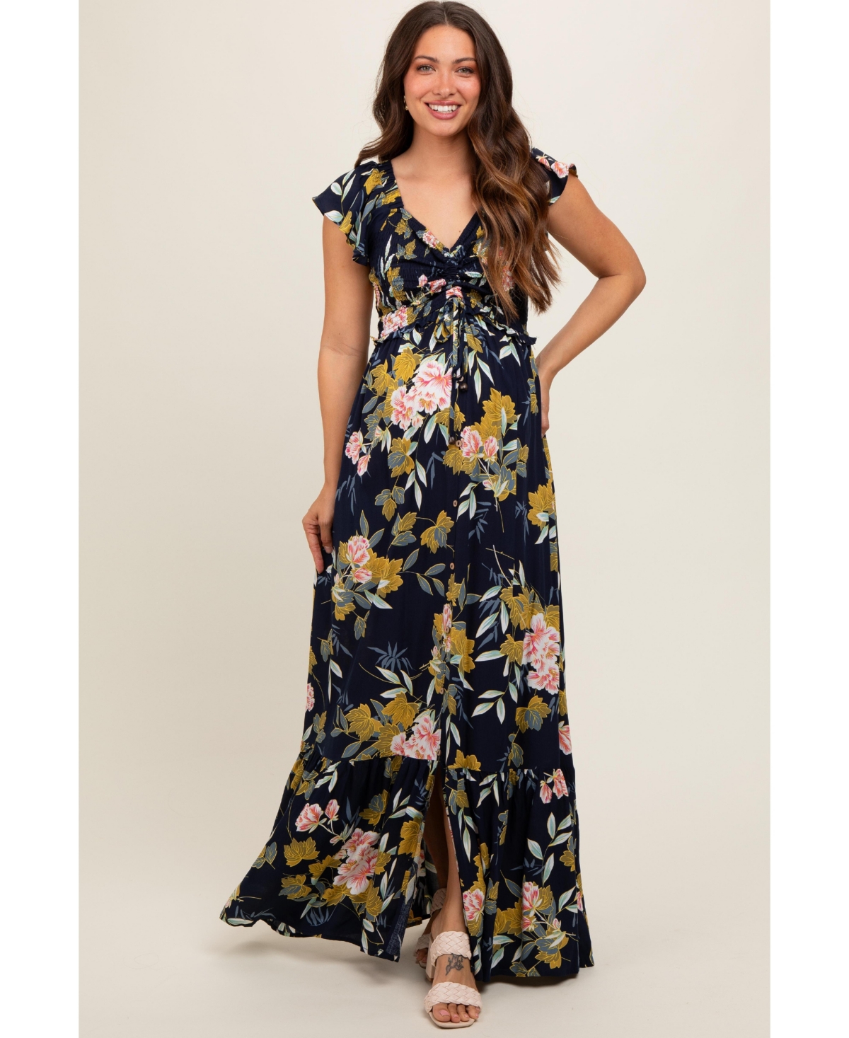 Click here for Pinkblush Maternity Navy Floral Smocked Cinched To... prices