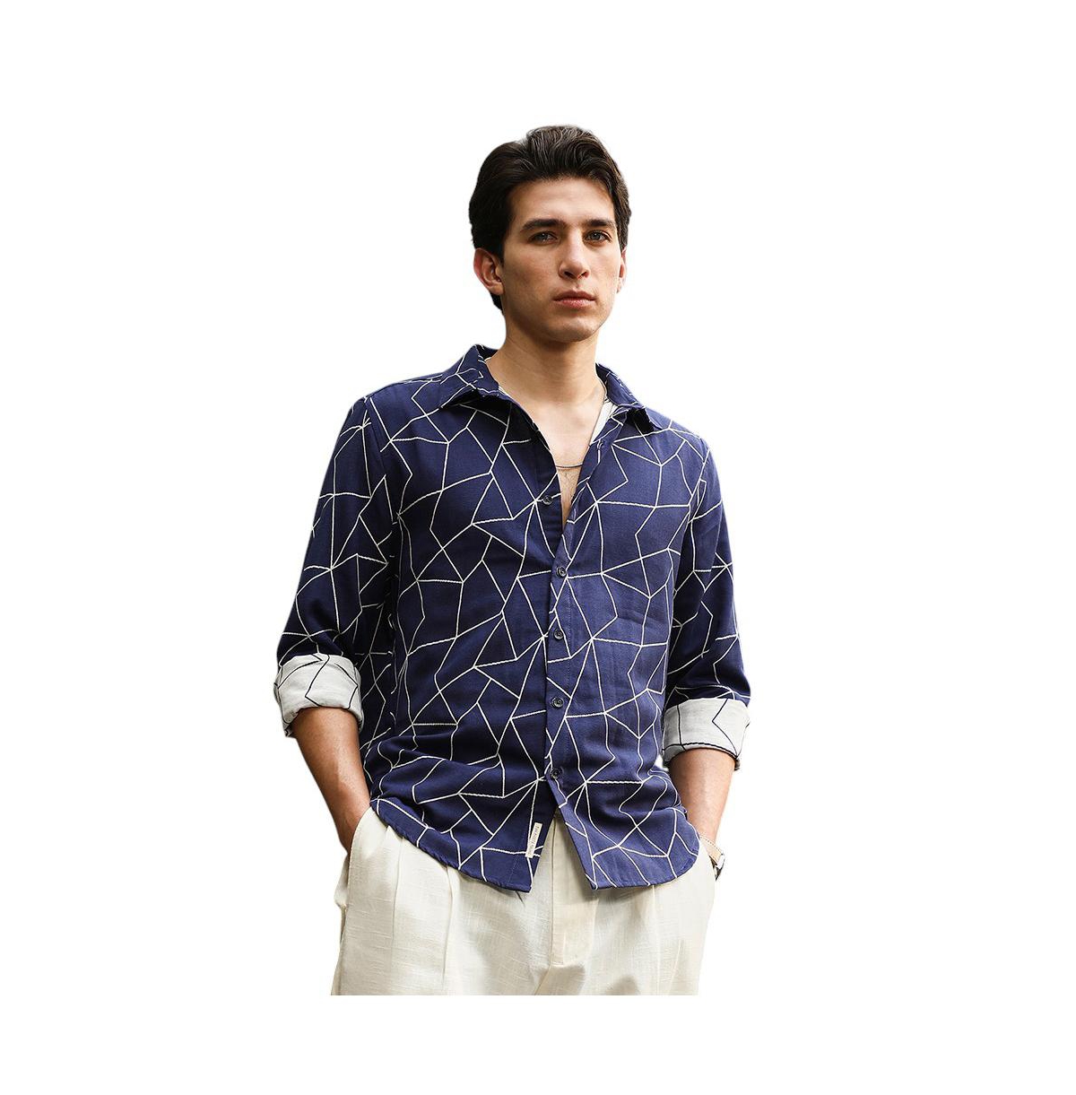 Click here for Campus Sutra Mens Indigo Blue Mosaic-Jacquard Shir... prices