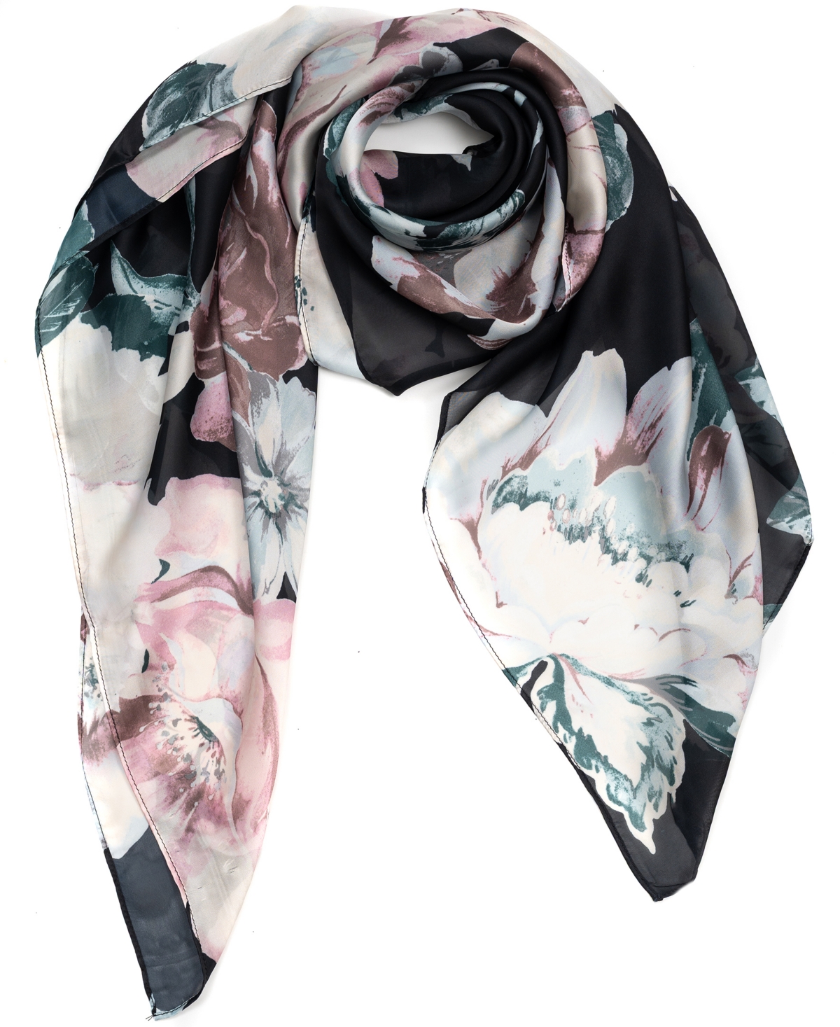 Click here for Vince Camuto Painterly Rose Square Scarf - Black N... prices