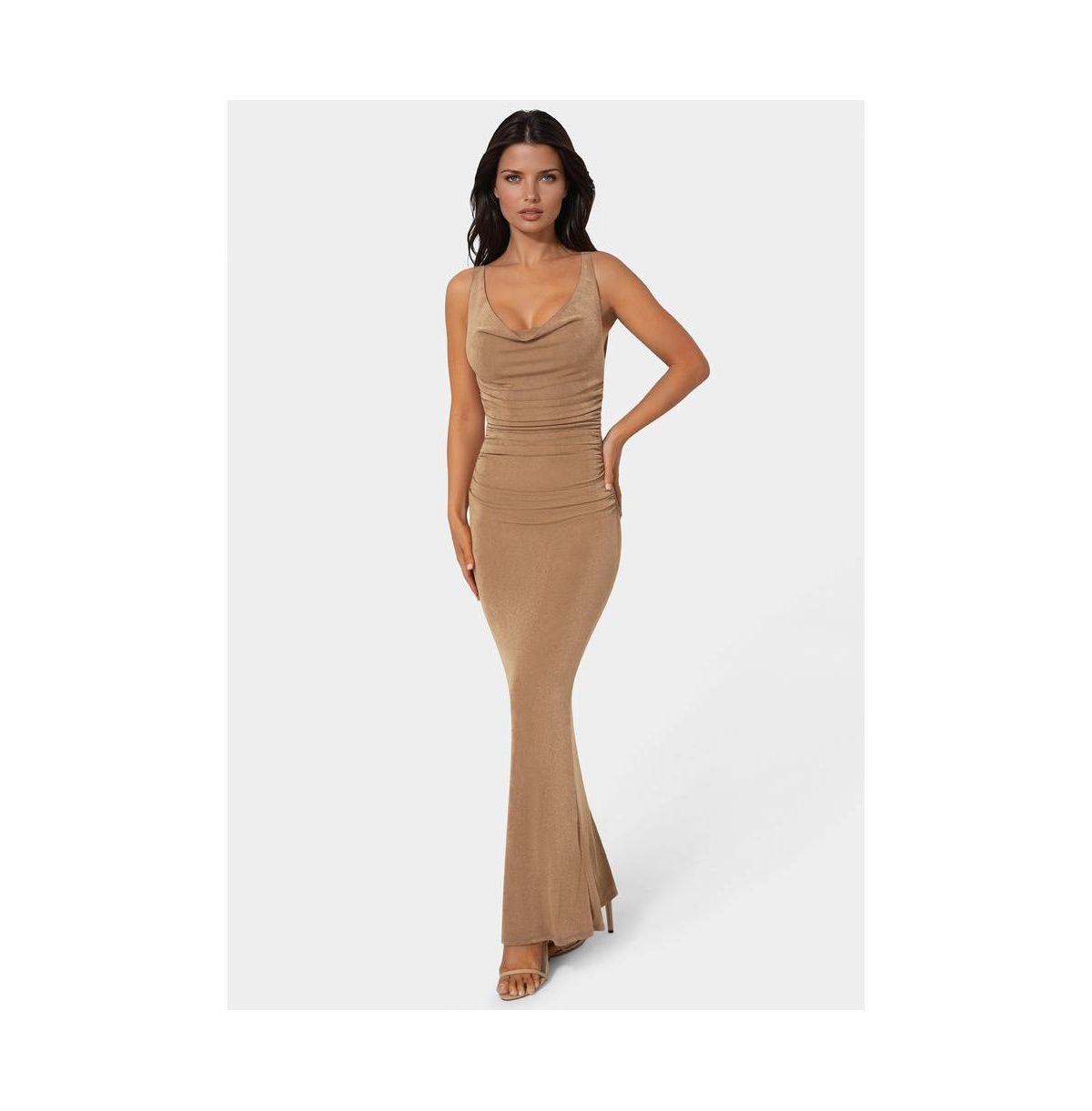 Click here for Bebe Womens Slinky Cowl Shirred Maxi Dress - Bronz... prices