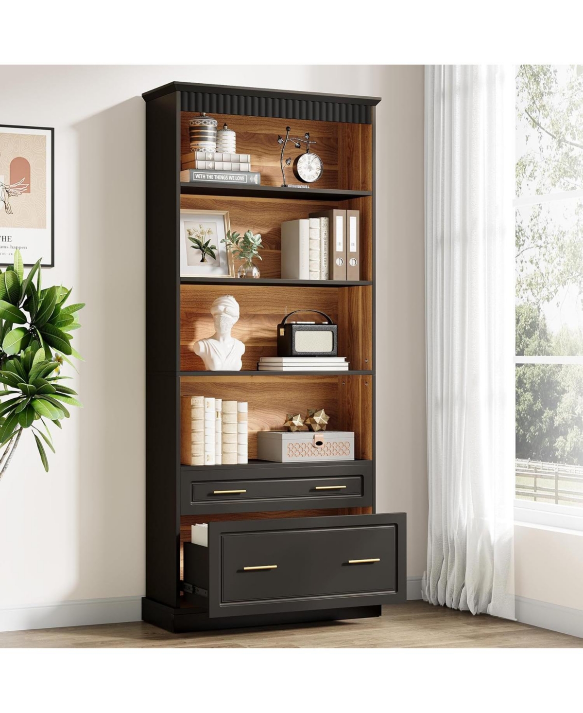 Click here for Tribesigns 72" White 5-Shelf Bookcase with Dr... prices