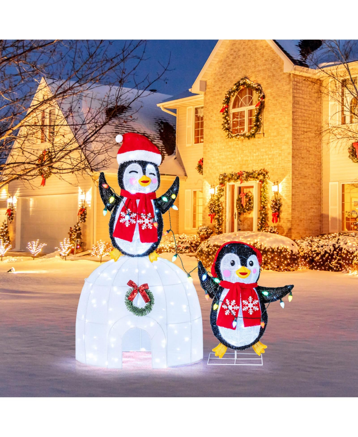 Click here for Costway Lighted Christmas Decoration Penguins Iglo... prices