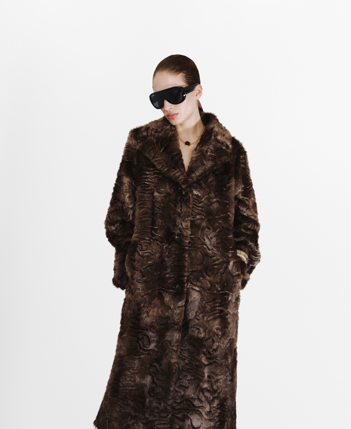 Click here for Mango Womens Textured Faux-Fur Coat - Brown prices
