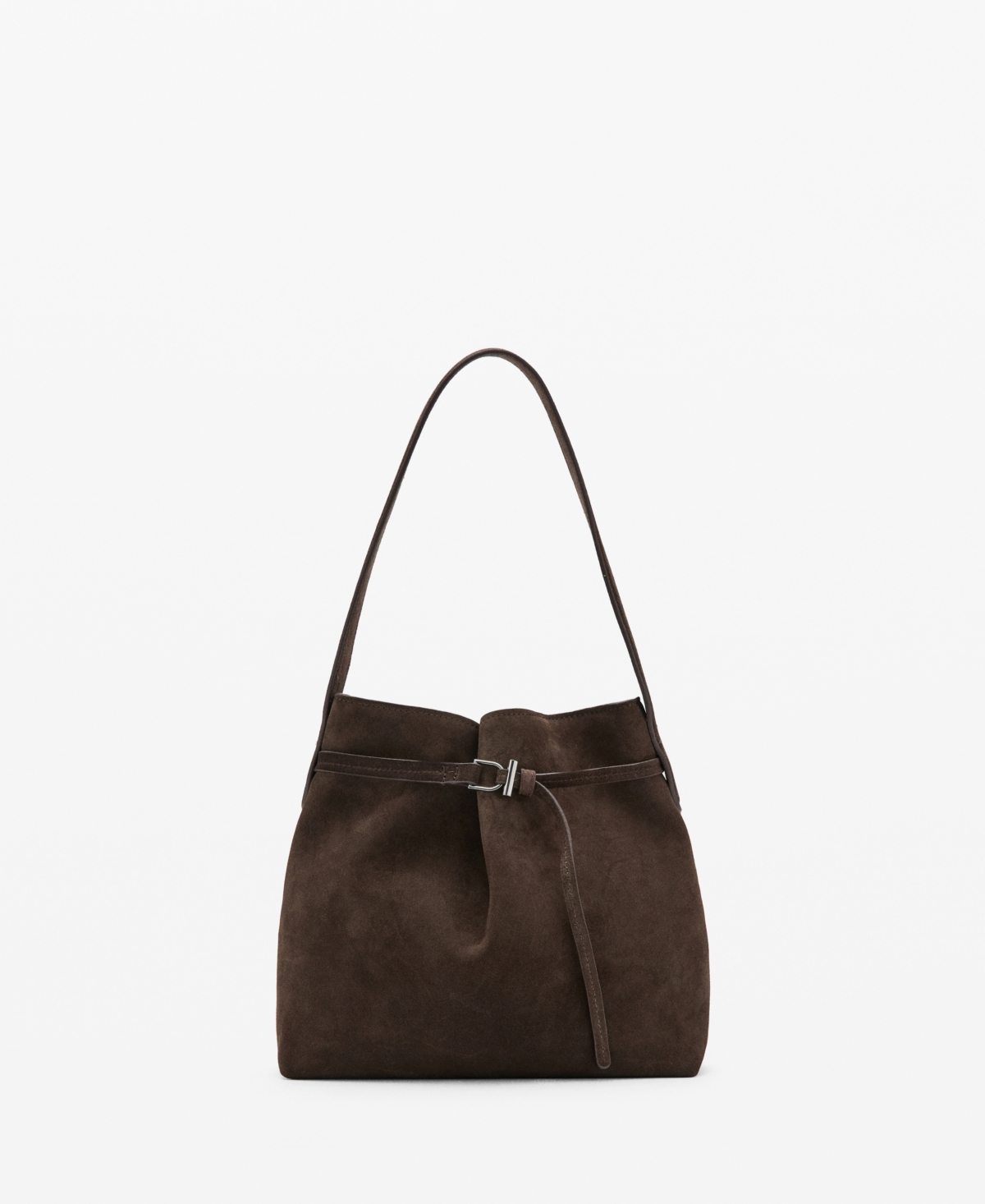 Click here for Mango Womens Buckle Suede Bucket Bag - Chocolate prices
