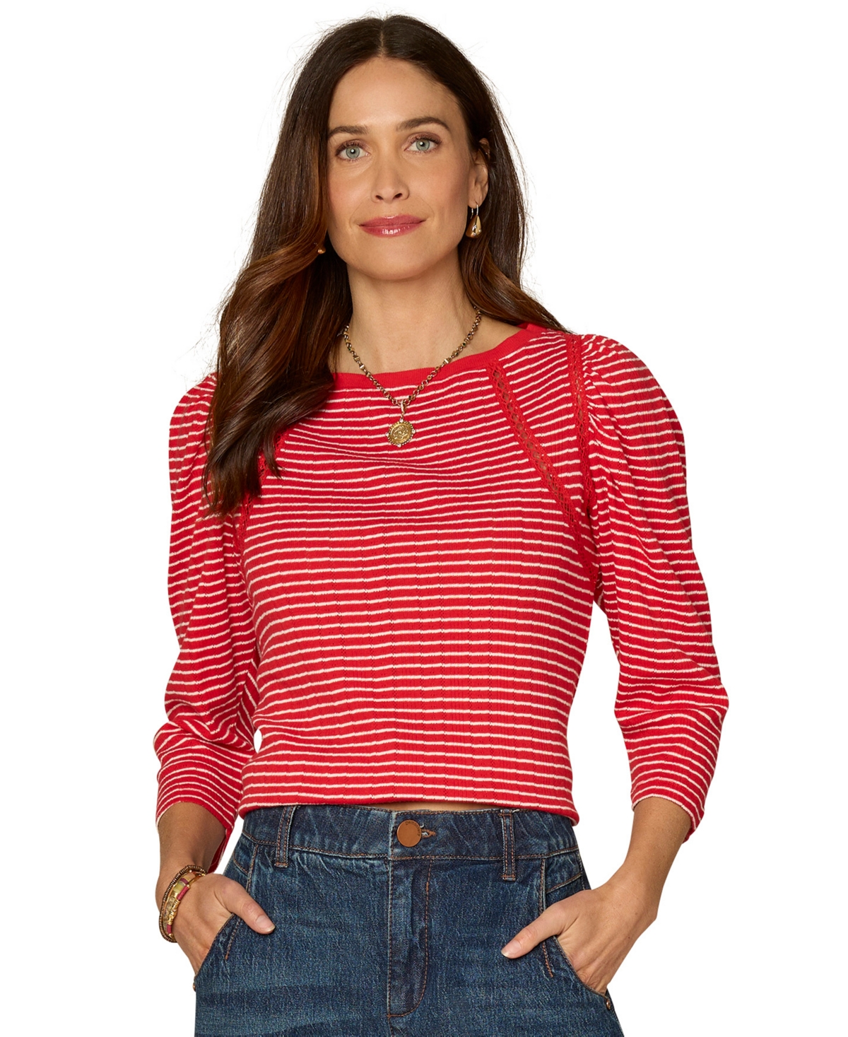 Click here for Democracy Petite Striped Boat Neck Knit Top - Heir... prices
