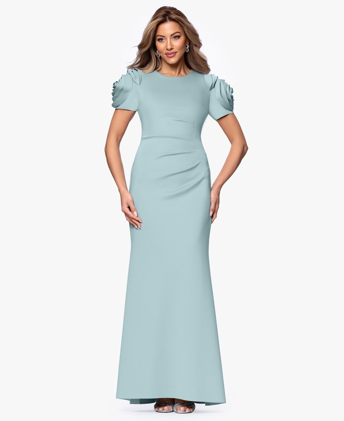 Click here for Xscape Ruched Fit & Flare Gown - Sage prices