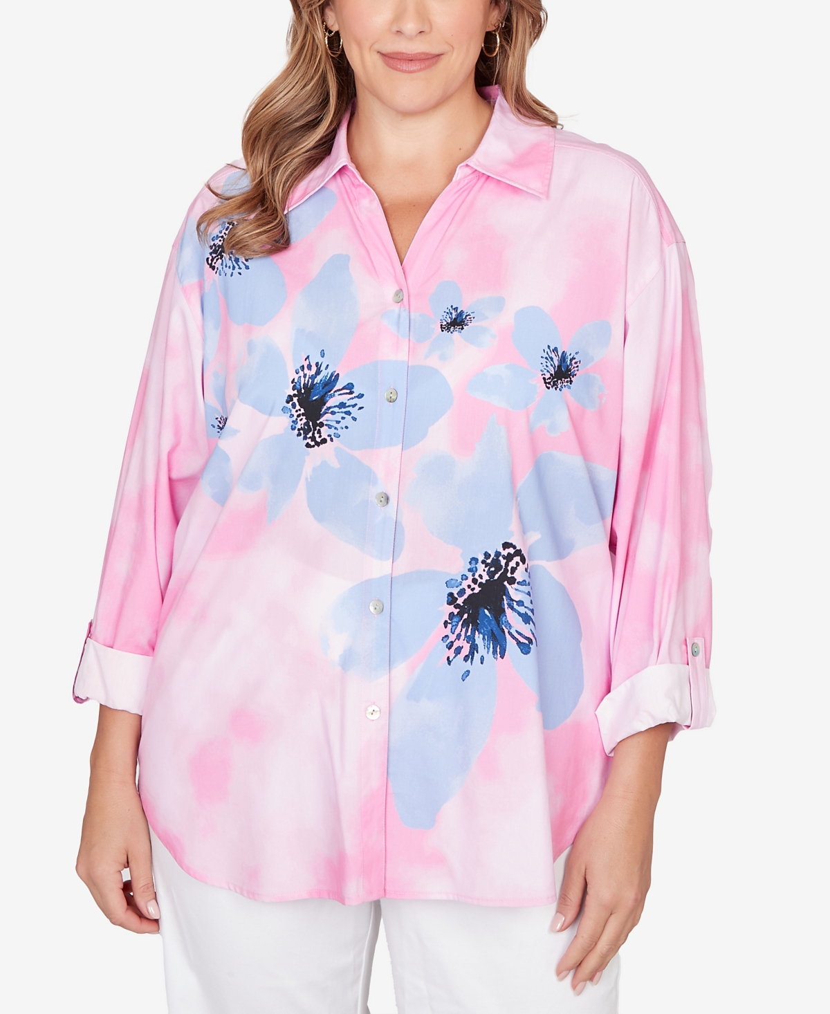 Click here for Ruby Rd. Plus Size Watercolor Floral Collared Top... prices