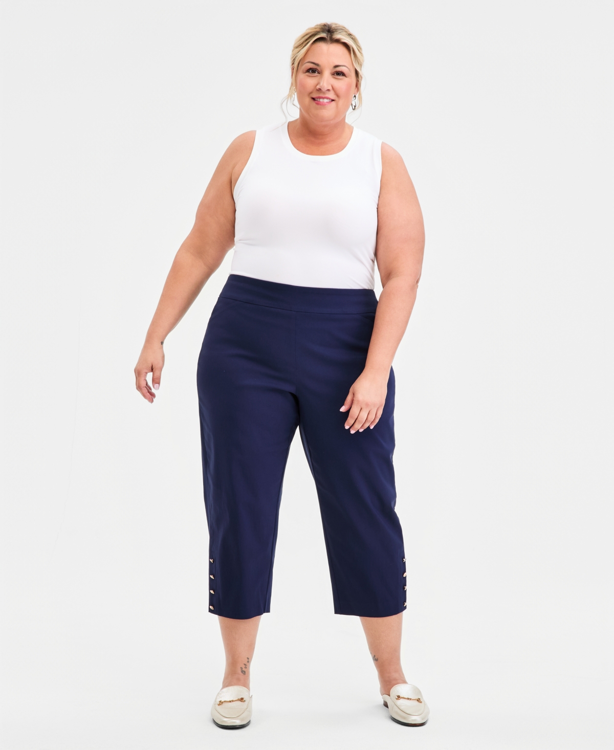Click here for Jm Collection Plus Size Side-Button Capri Pants  M... prices
