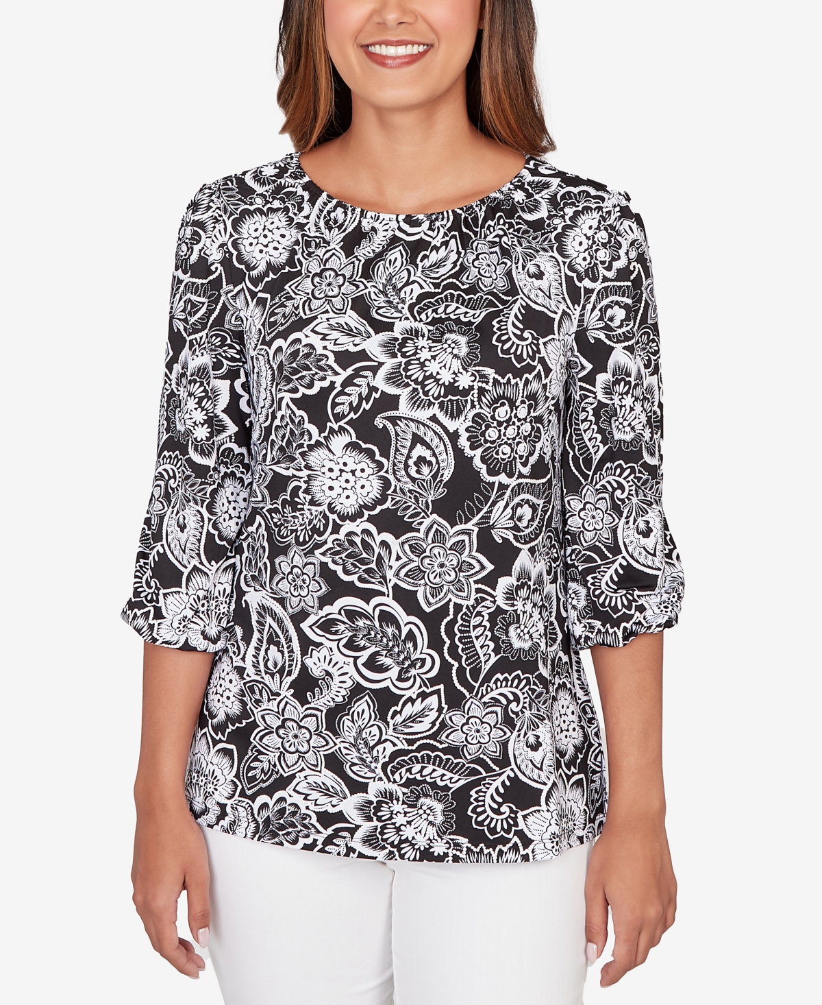 Click here for Ruby Rd. Petite Dotted Floral Puff Print Knit Top... prices