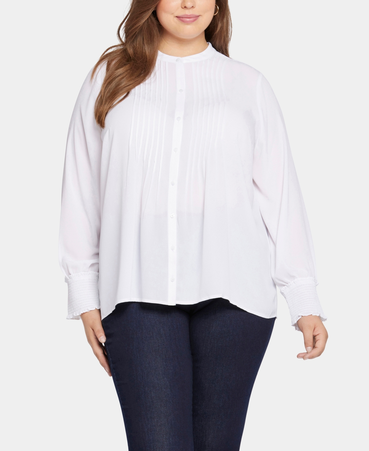 Click here for Nydj Plus Size Pleated Peasant Blouse - Optic Whit... prices
