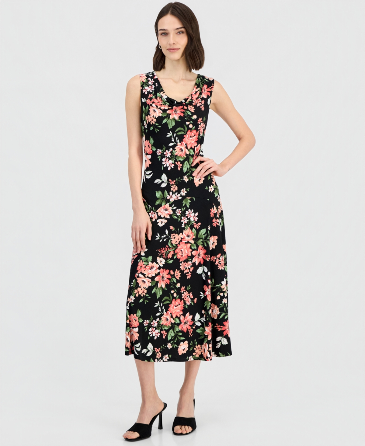 Click here for Robbie Bee Womens Draped Cowlneck Sleeveless Midi... prices