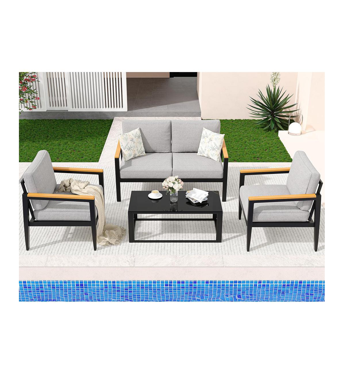 Click here for gaomon Outdoor Aluminum Furniture Set 4 Piece Pati... prices