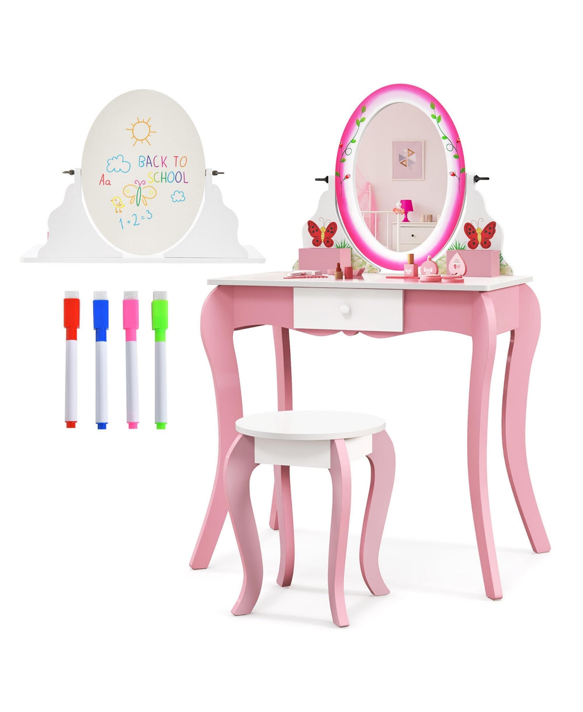Click here for Gymax Kids Vanity Table Stool Set Pretend Play Mak... prices
