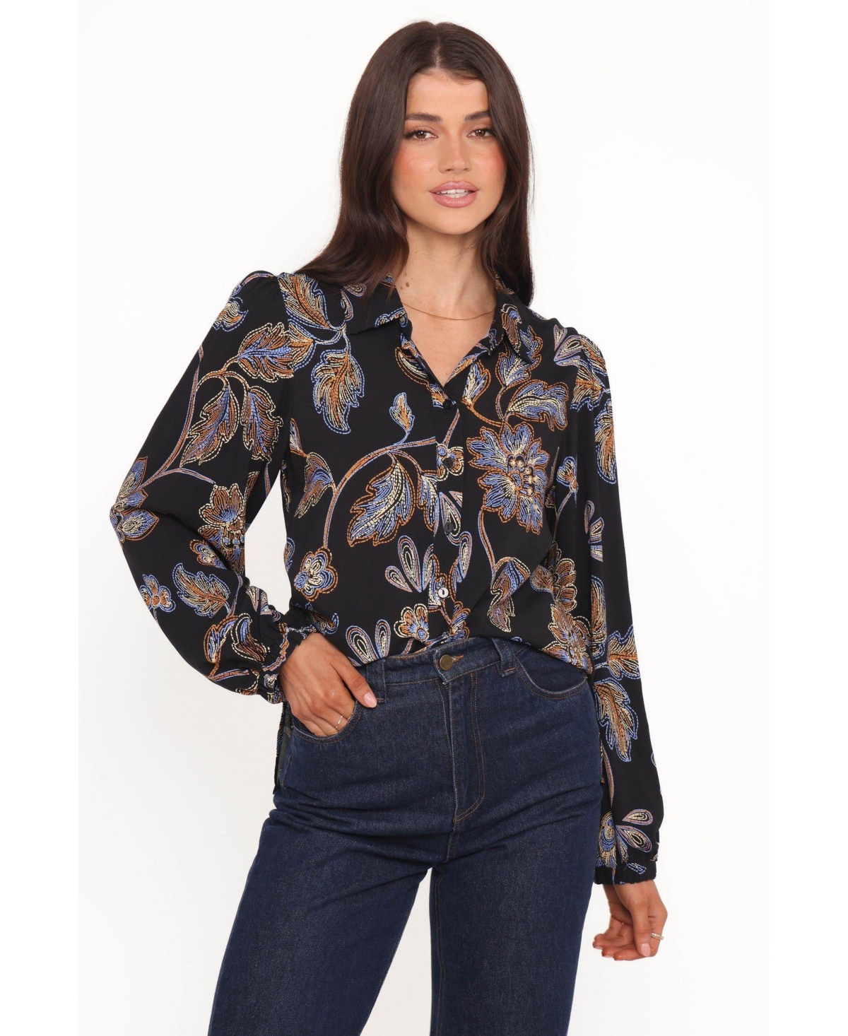 Click here for Petal and Pup Womens Bennett Shirt - Black floral prices