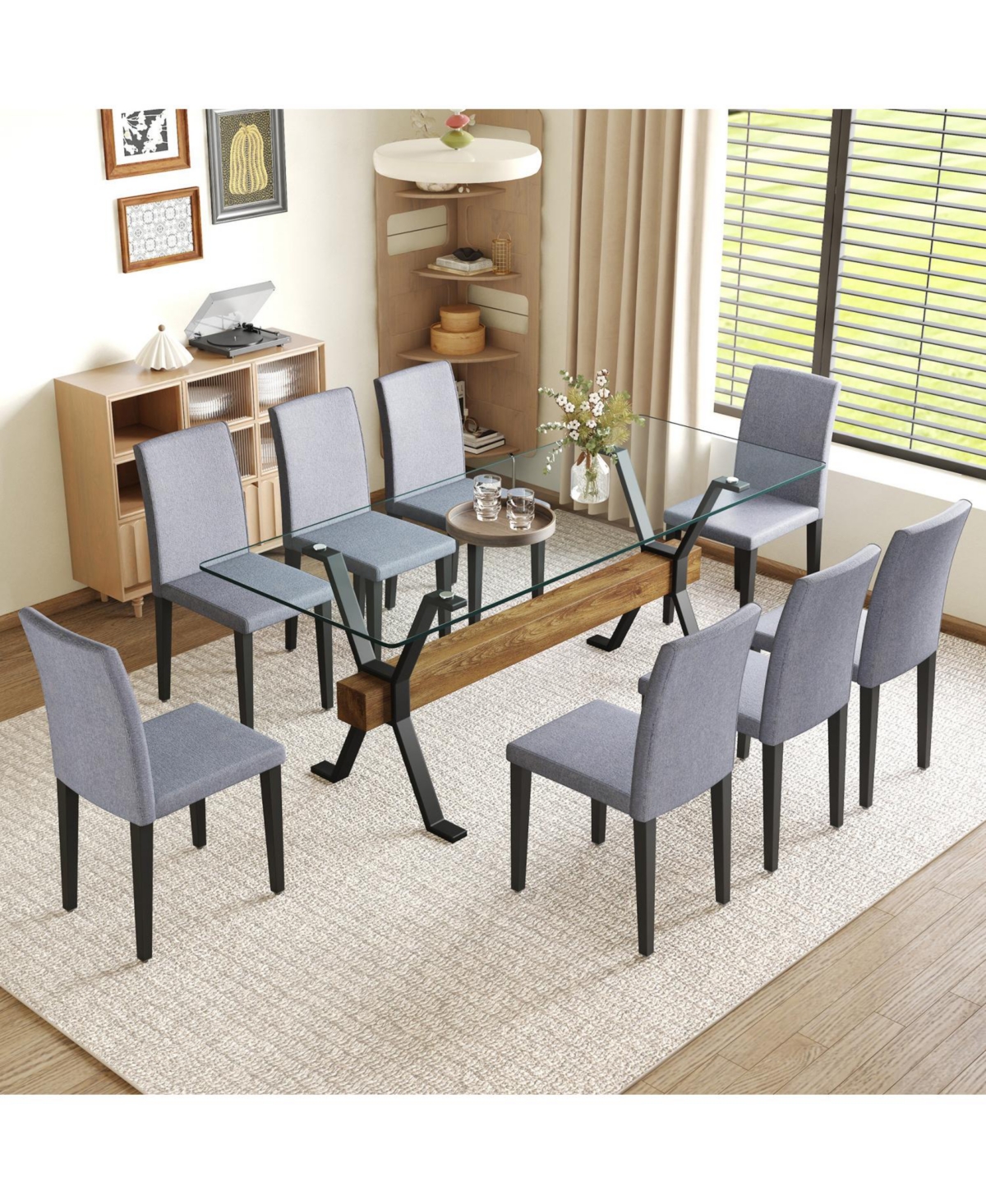 Click here for Streamdale Furniture Glass Top Table & 8 Gray Line... prices