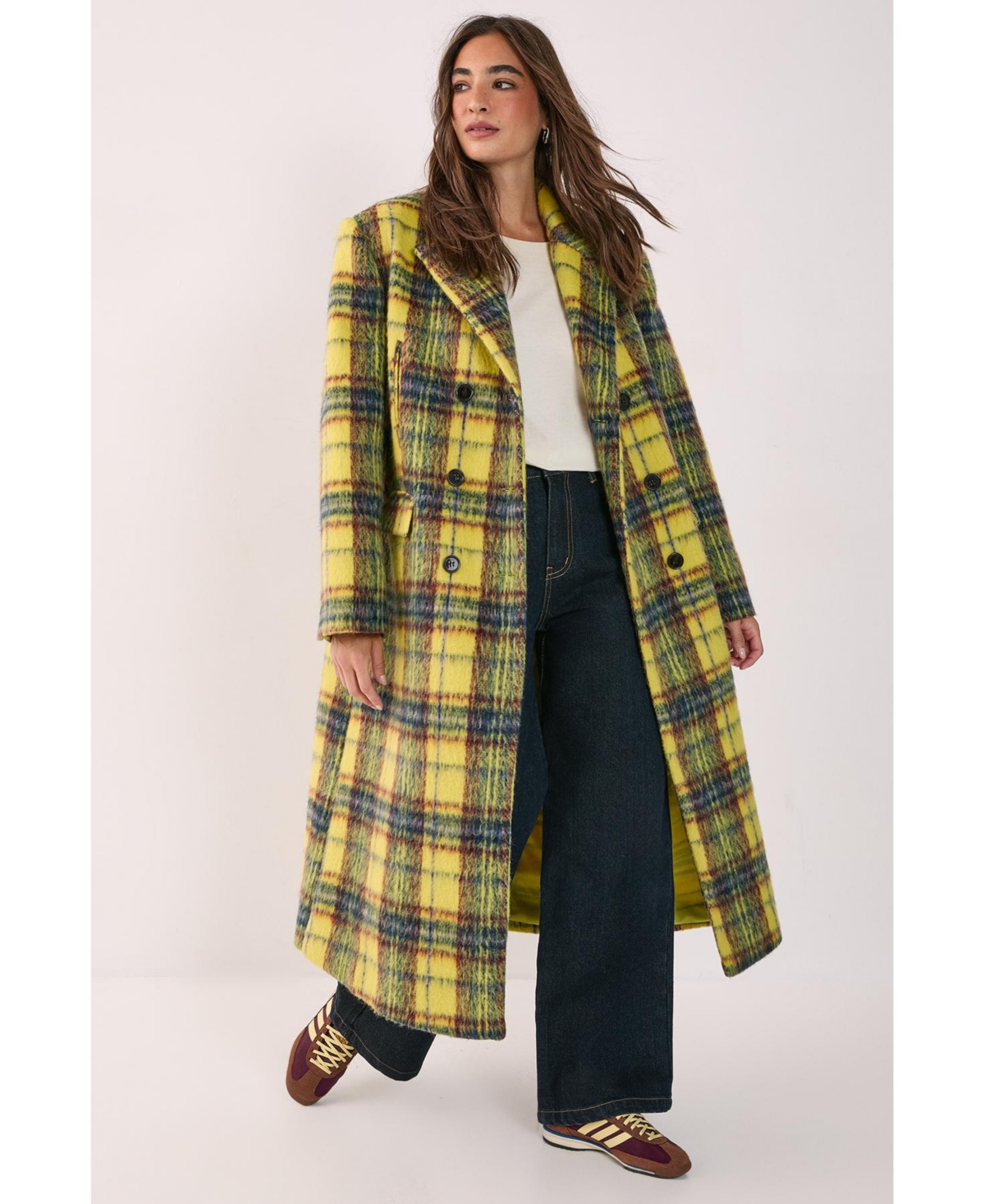 Click here for Nasty Gal Womens Checked Wool Blend Maxi Coat - Ye... prices