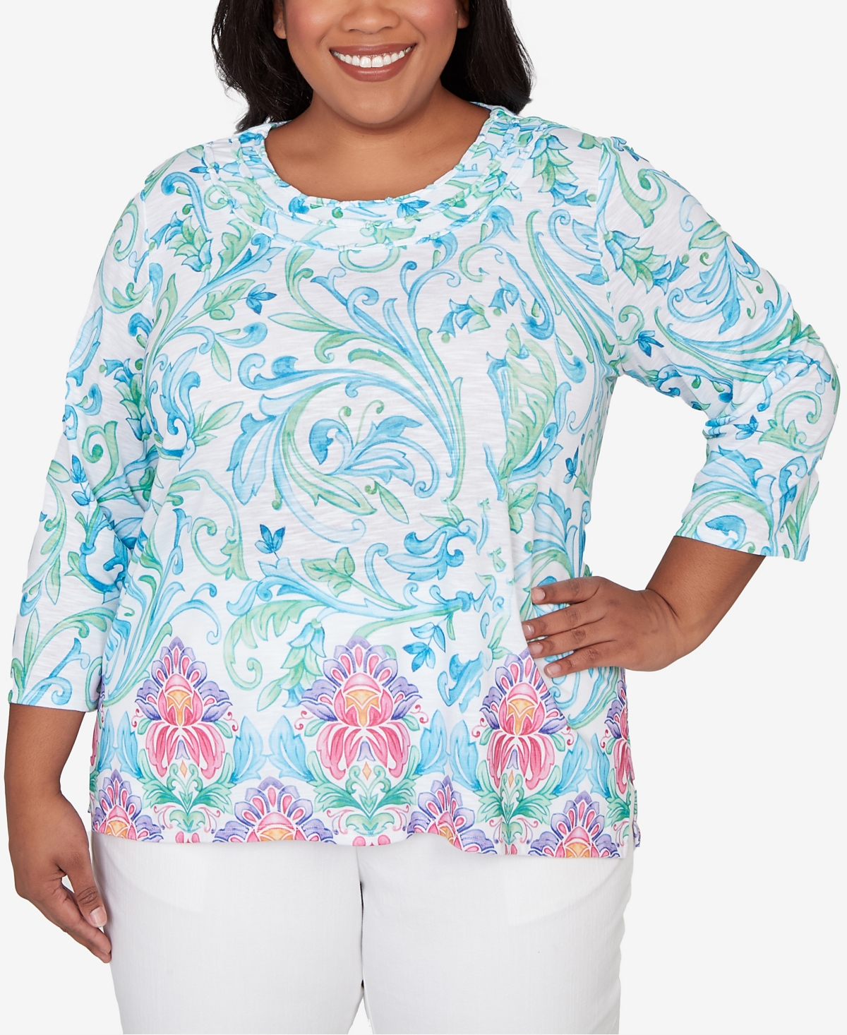 Click here for Alfred Dunner Plus Size Classic Scroll Border Embe... prices
