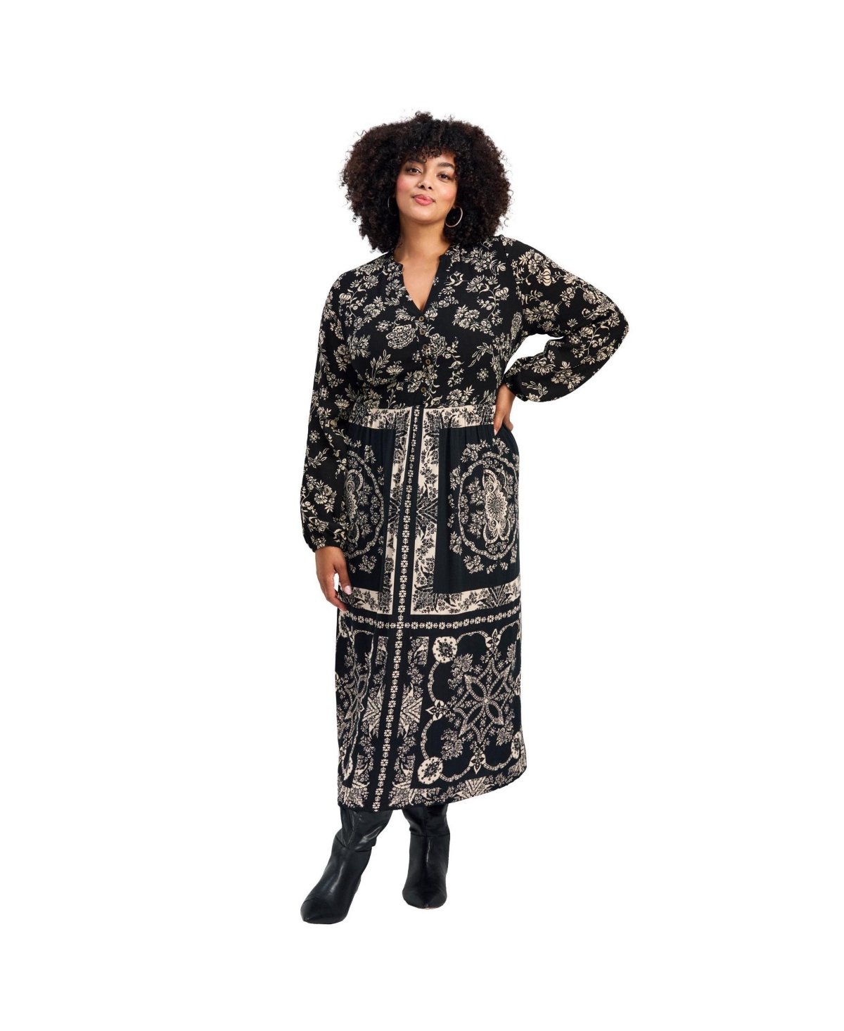 Click here for Avenue Womens Eliana Scarf Placement Print Dress -... prices