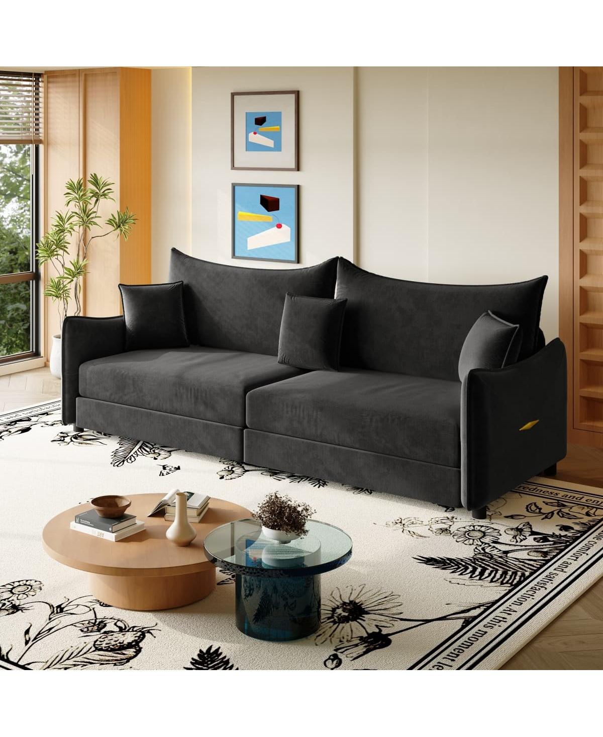 Click here for Maison Boucle 81.9 Velvet Pull Out Sleeper Sofa Be... prices