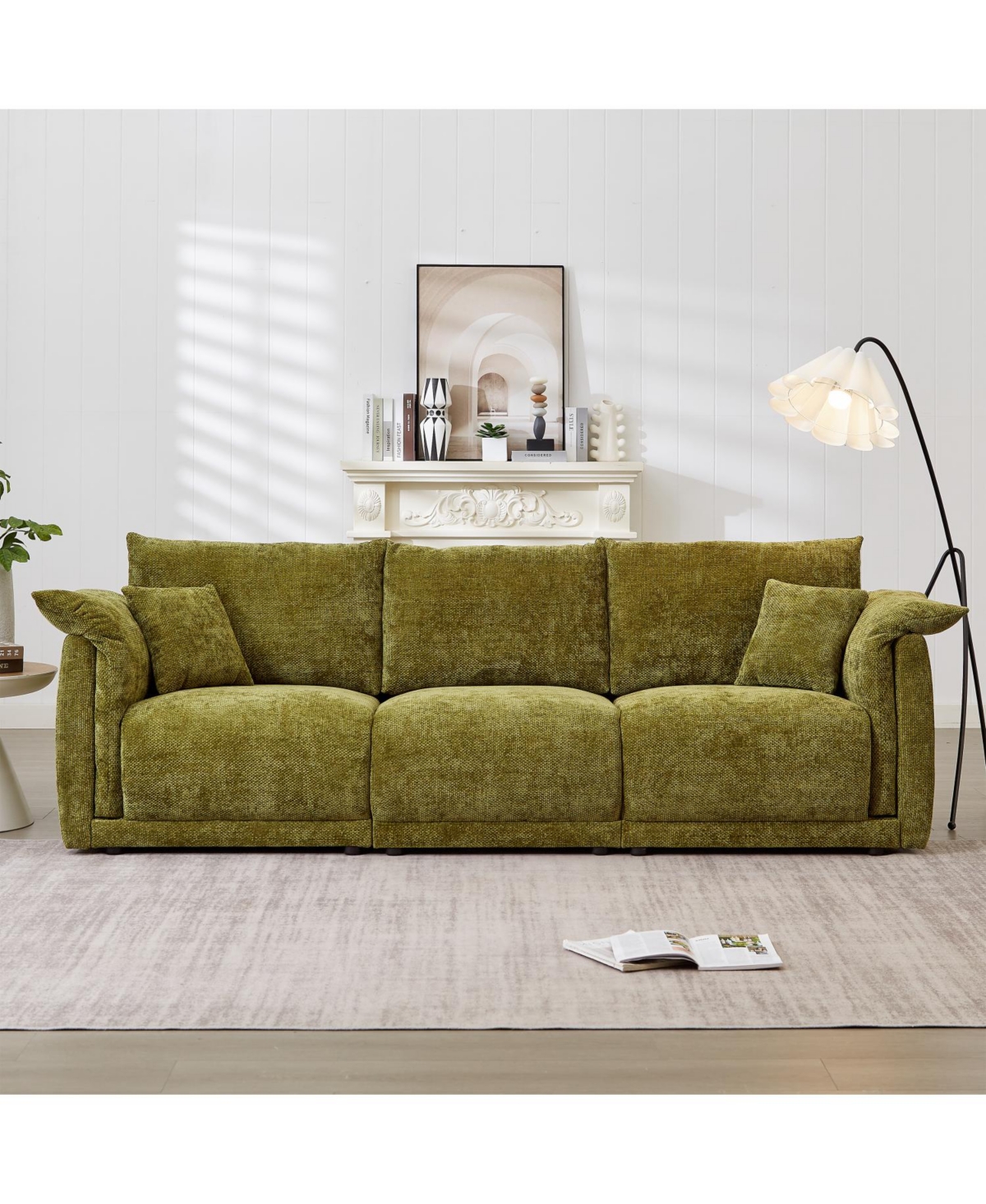 Click here for Streamdale 98.5" Green Linen Sofa with Pillow... prices