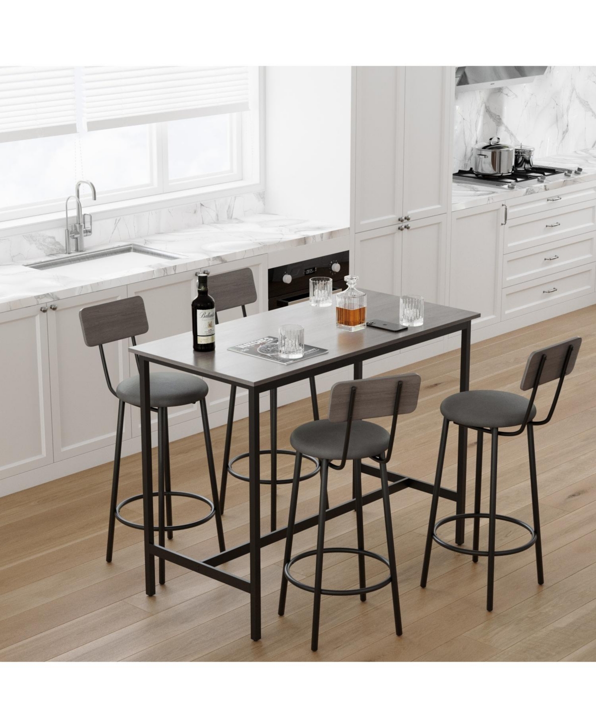 Click here for Streamdale Furniture Grey Bar Table Set with 4 Sto... prices