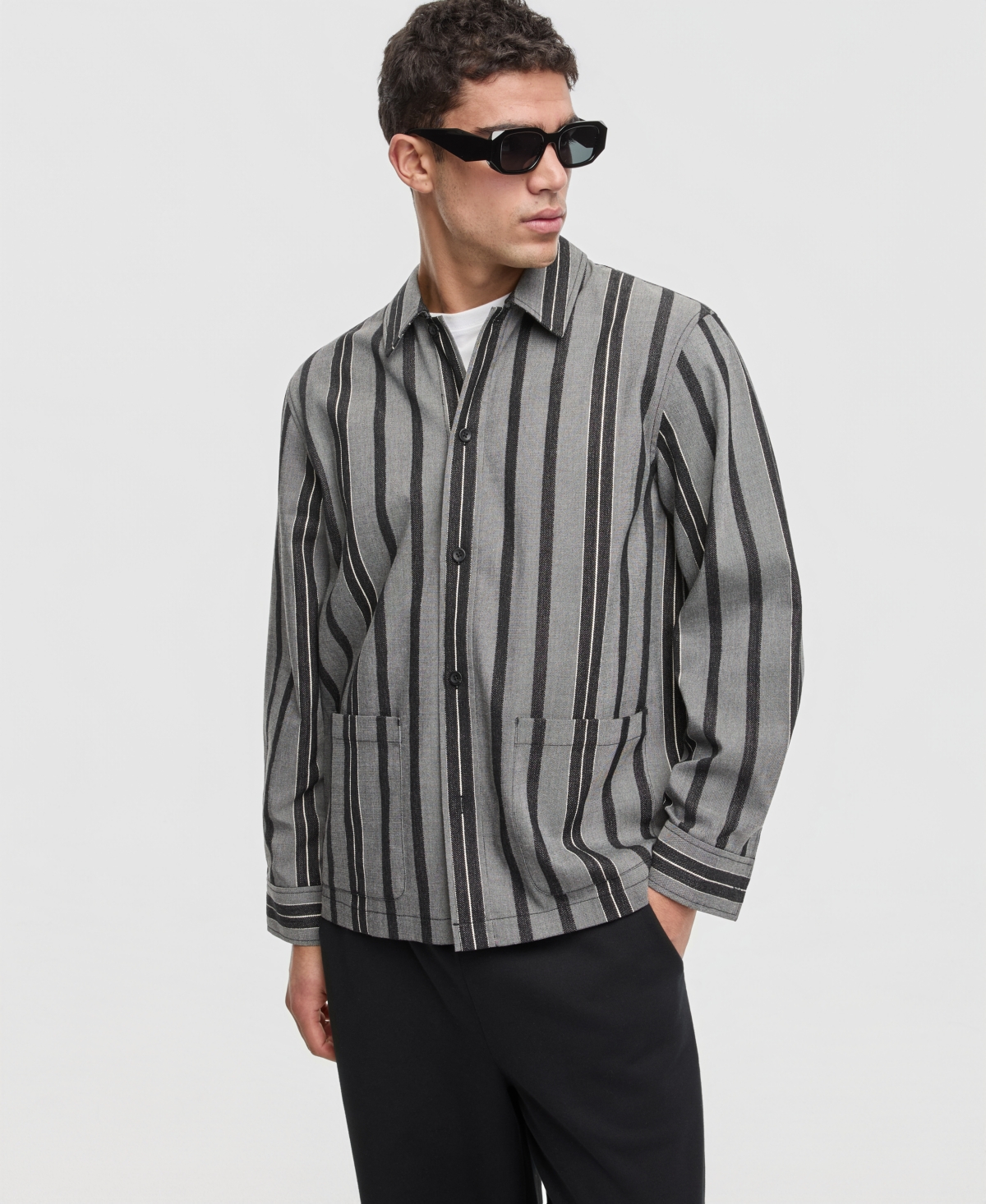 Click here for Mode of One Mens Relaxed-Fit Striped Overshirt  Ma... prices