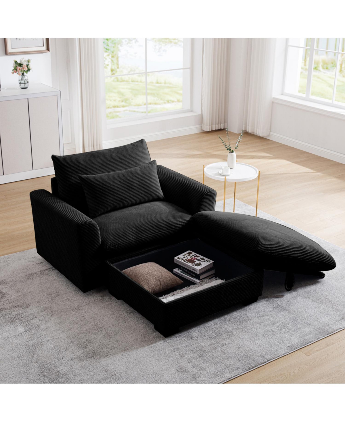 Click here for Streamdale Furniture Black Corduroy Modular Sofa w... prices