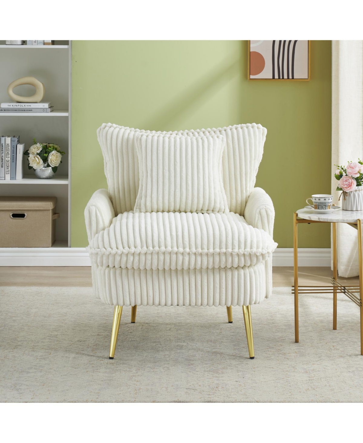 Click here for Streamdale Furniture Beige Corduroy Accent Chair -... prices