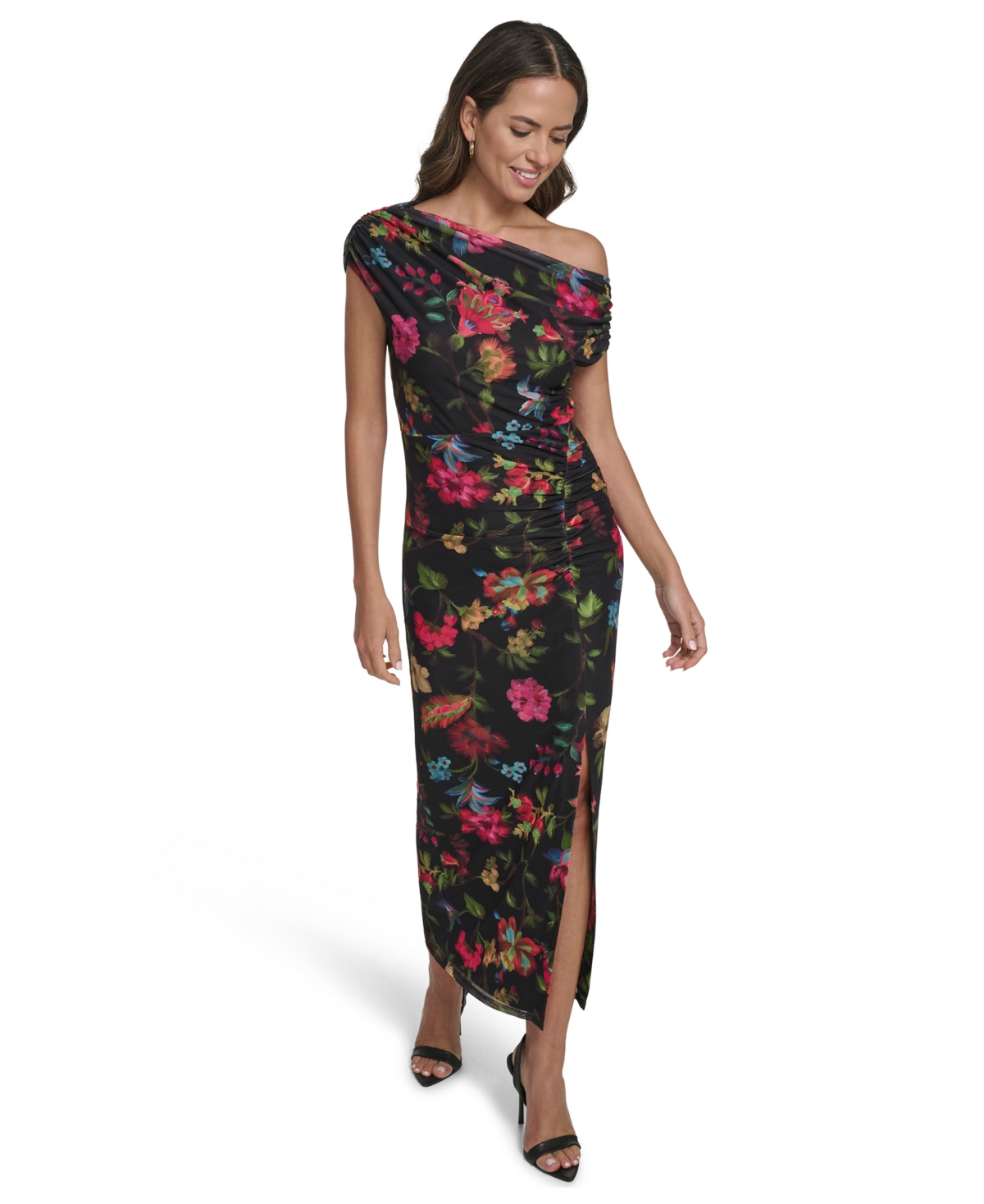 Click here for Vince Camuto Womens Printed Mesh Asymmetrical Neck... prices