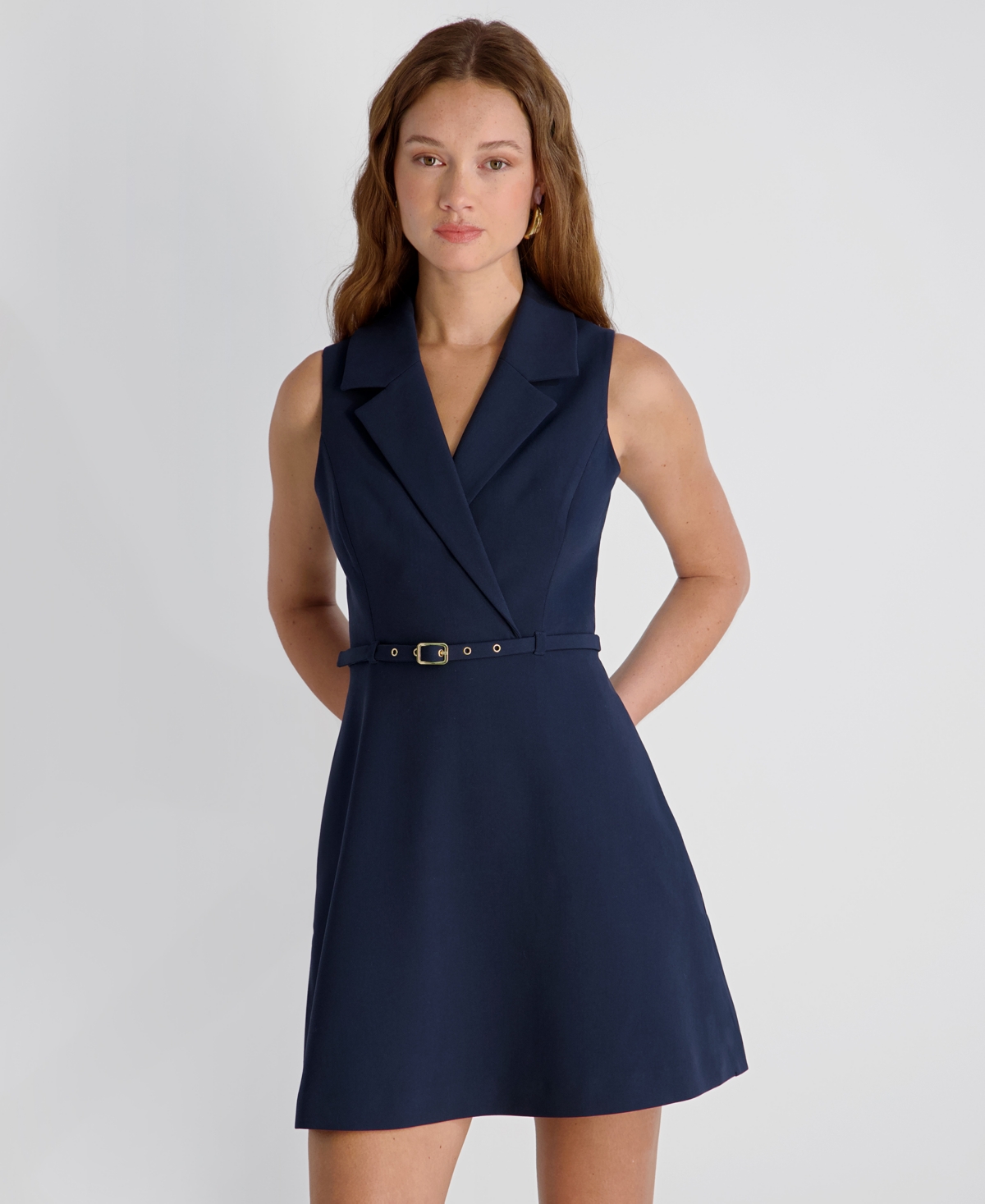 Click here for French Connection Womens Collared V-Neck Belted Bl... prices