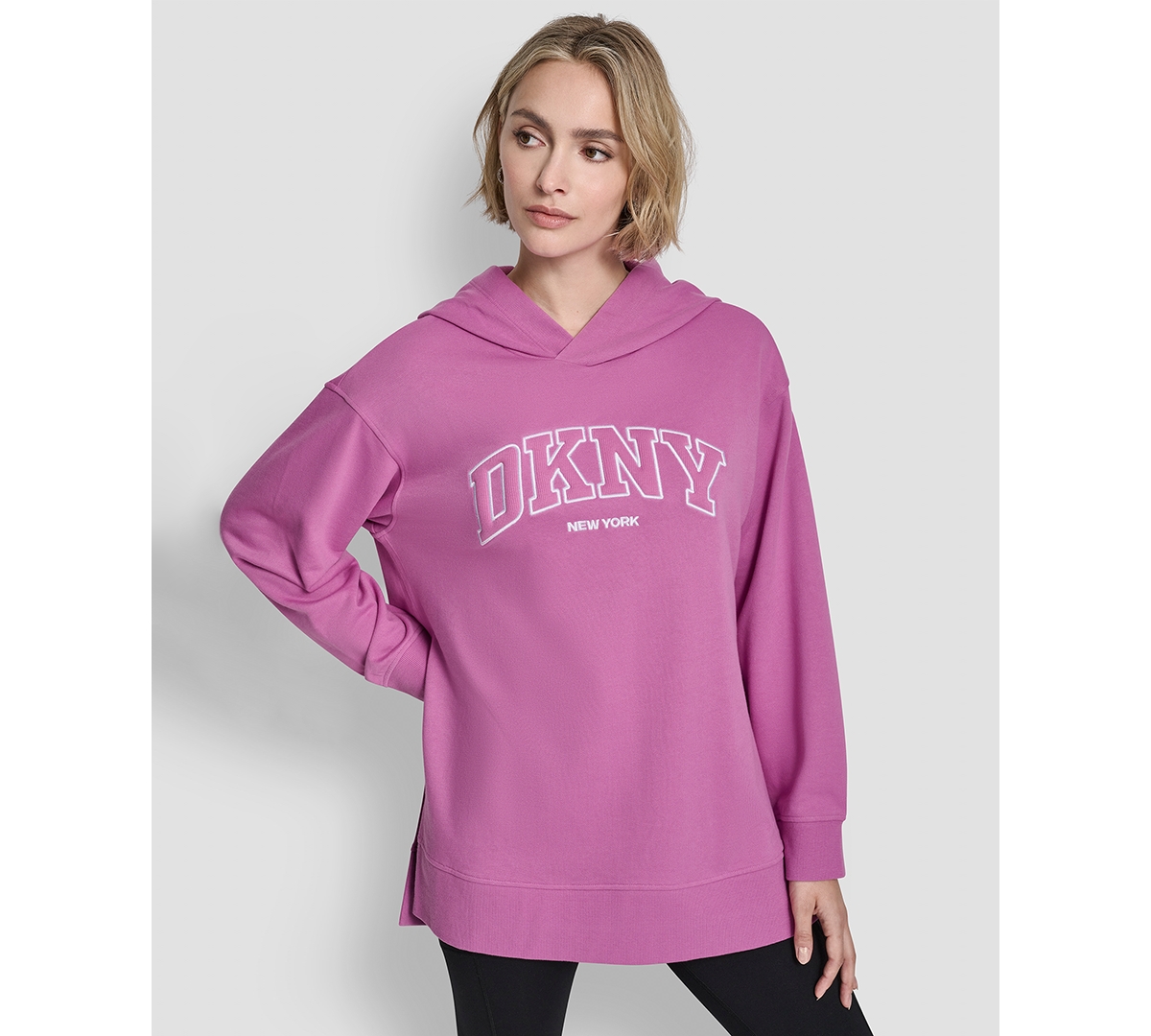 Click here for Dkny Womens Puff Applique Varsity Logo High-Low Ho... prices