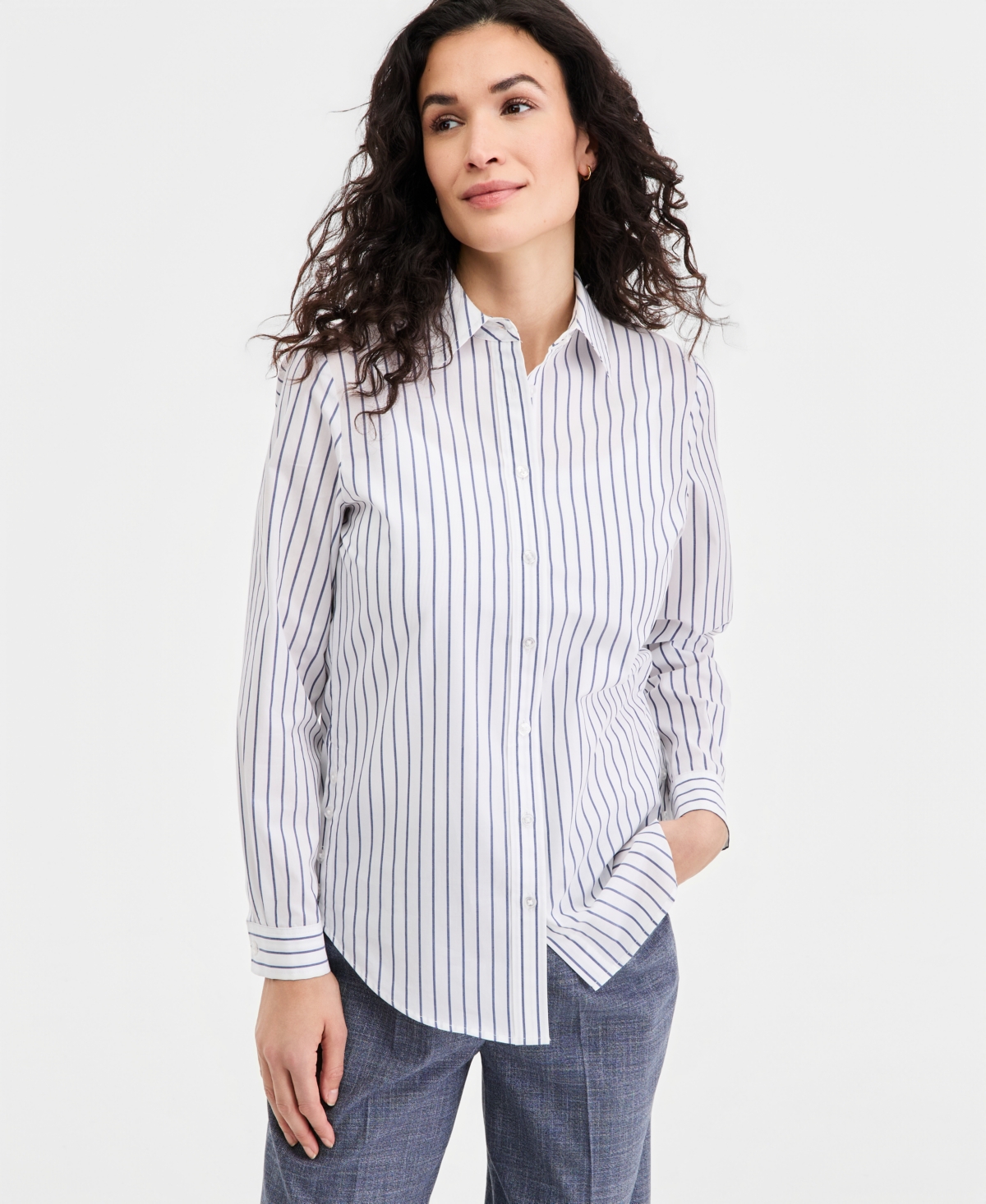 Click here for Jones New York Womens Stripe Button Front Shirt -... prices