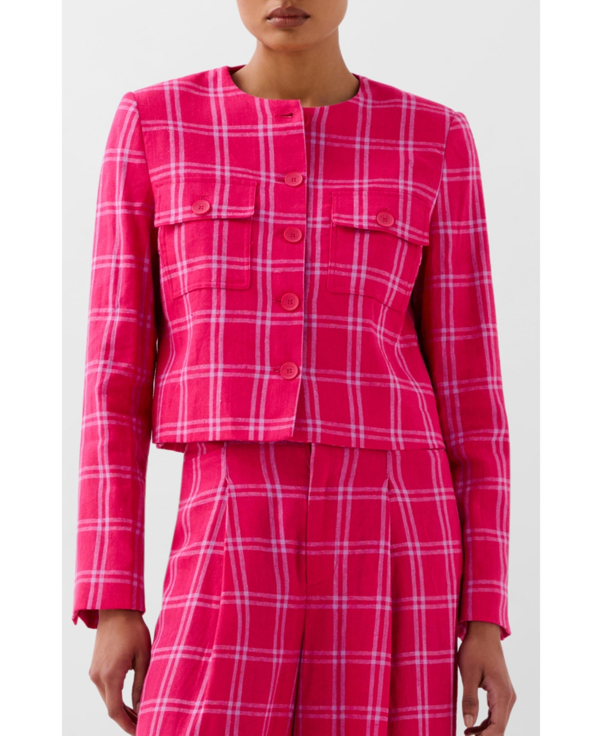 Click here for Scalpers Womens Linen Check Blazer - Red overflow prices