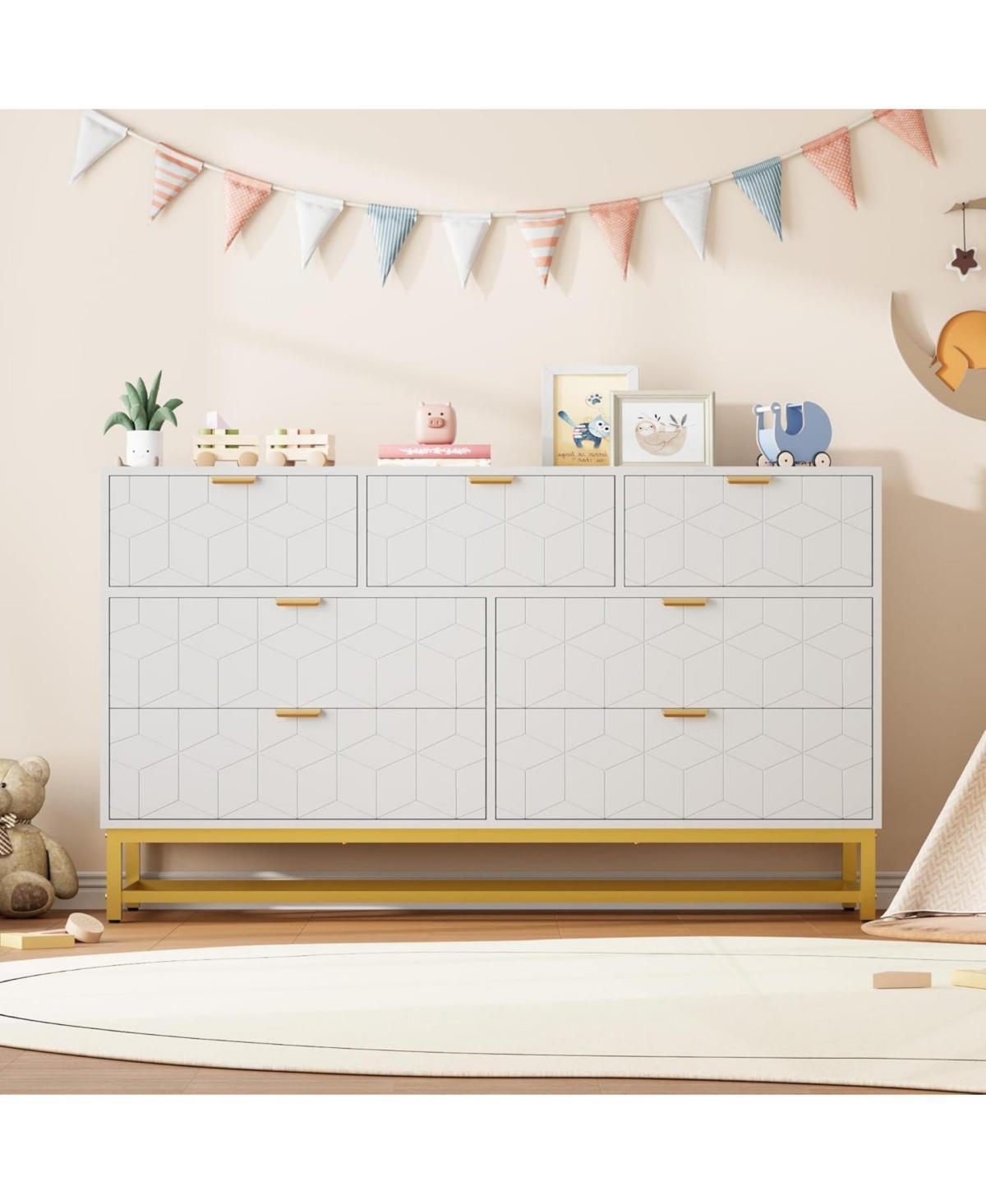 Click here for gaomon 53.5 Inch White 7-Drawer Modern Dresser  Tr... prices