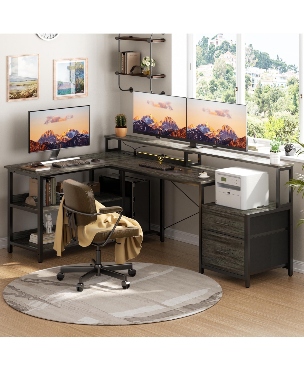 Click here for Aheaplus 67 L-Shaped Desk with Drawers and Shelves... prices