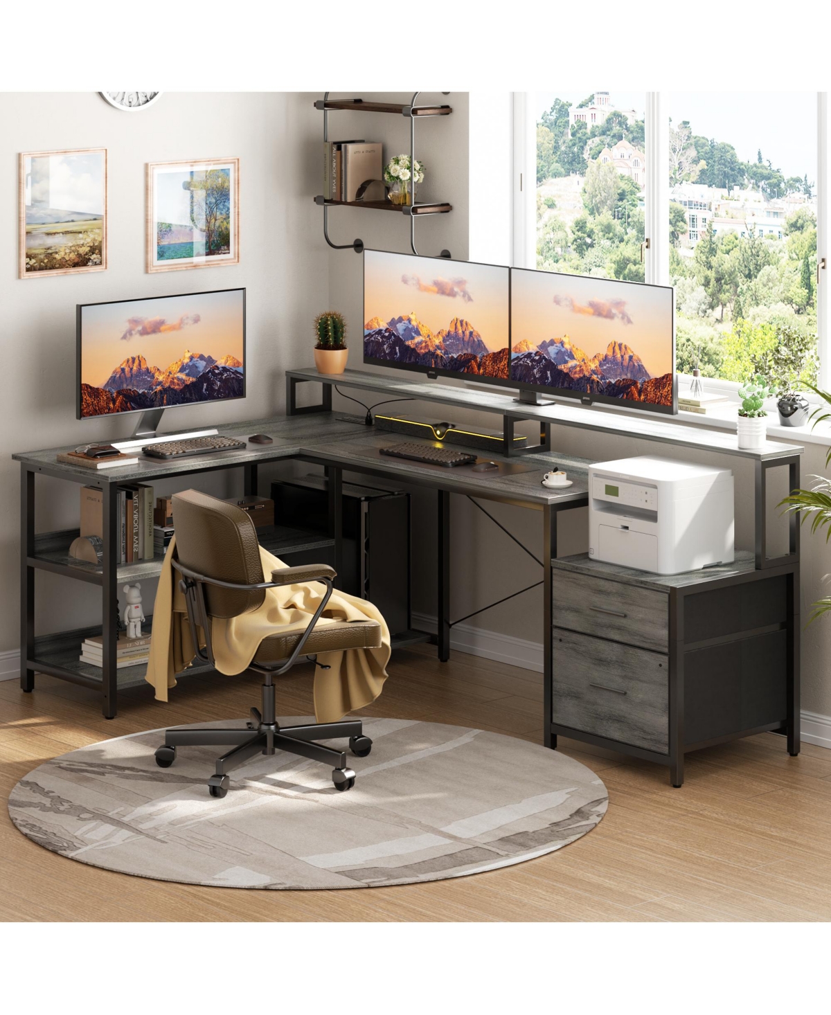 Click here for Aheaplus 67 L-Shaped Desk with Drawers and Shelves... prices