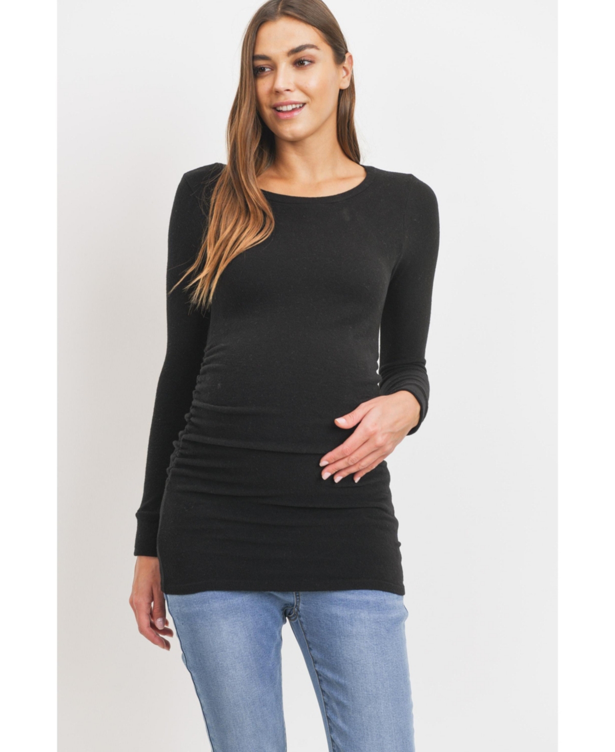 Click here for Hello Miz Maternity Long Sleeve Crew Neck Side Ruc... prices