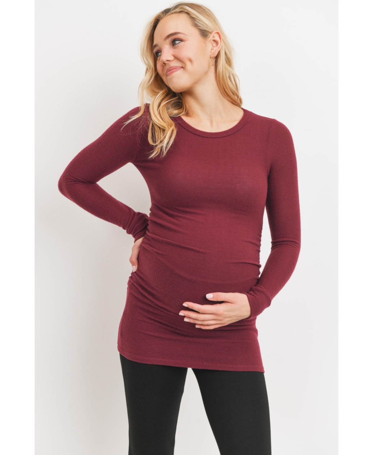 Click here for Hello Miz Maternity Long Sleeve Crew Neck Side Ruc... prices