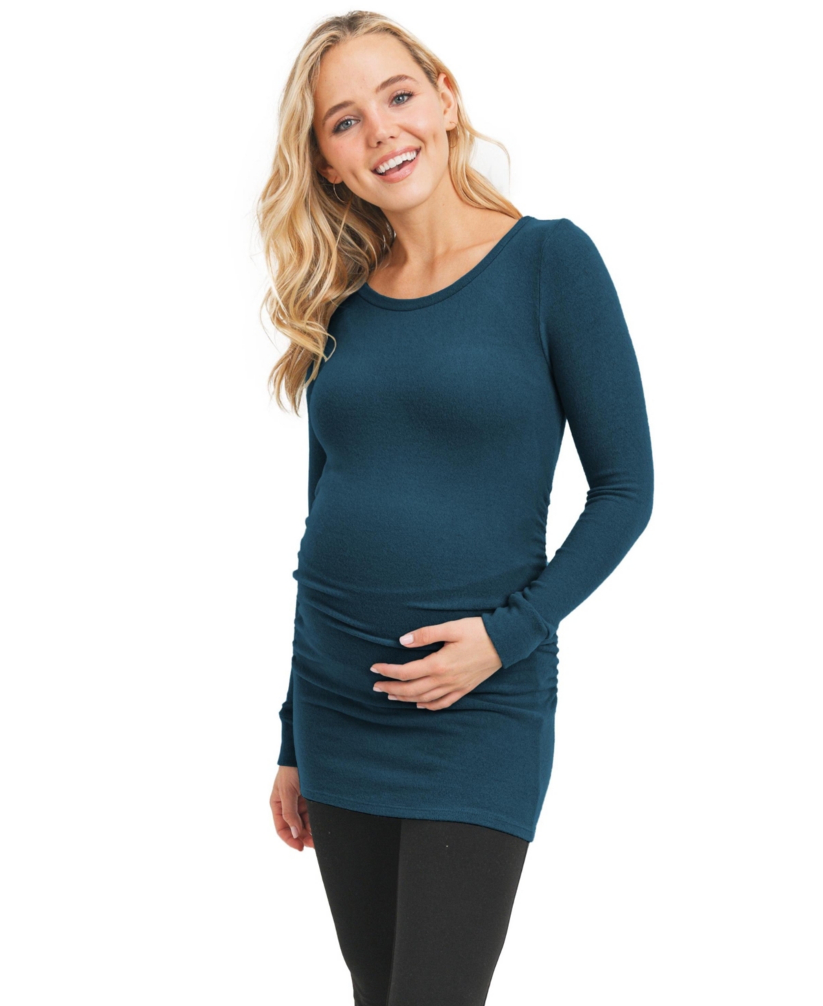 Click here for Hello Miz Maternity Long Sleeve Crew Neck Side Ruc... prices