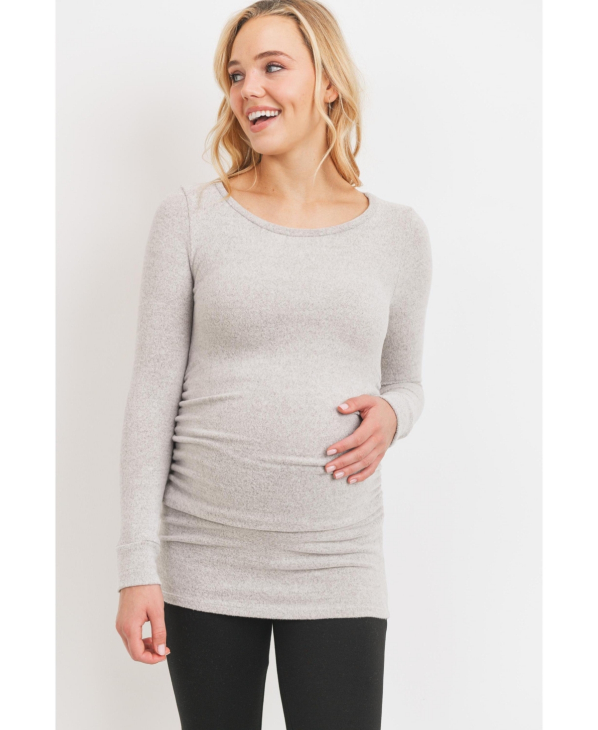 Click here for Hello Miz Maternity Long Sleeve Crew Neck Side Ruc... prices