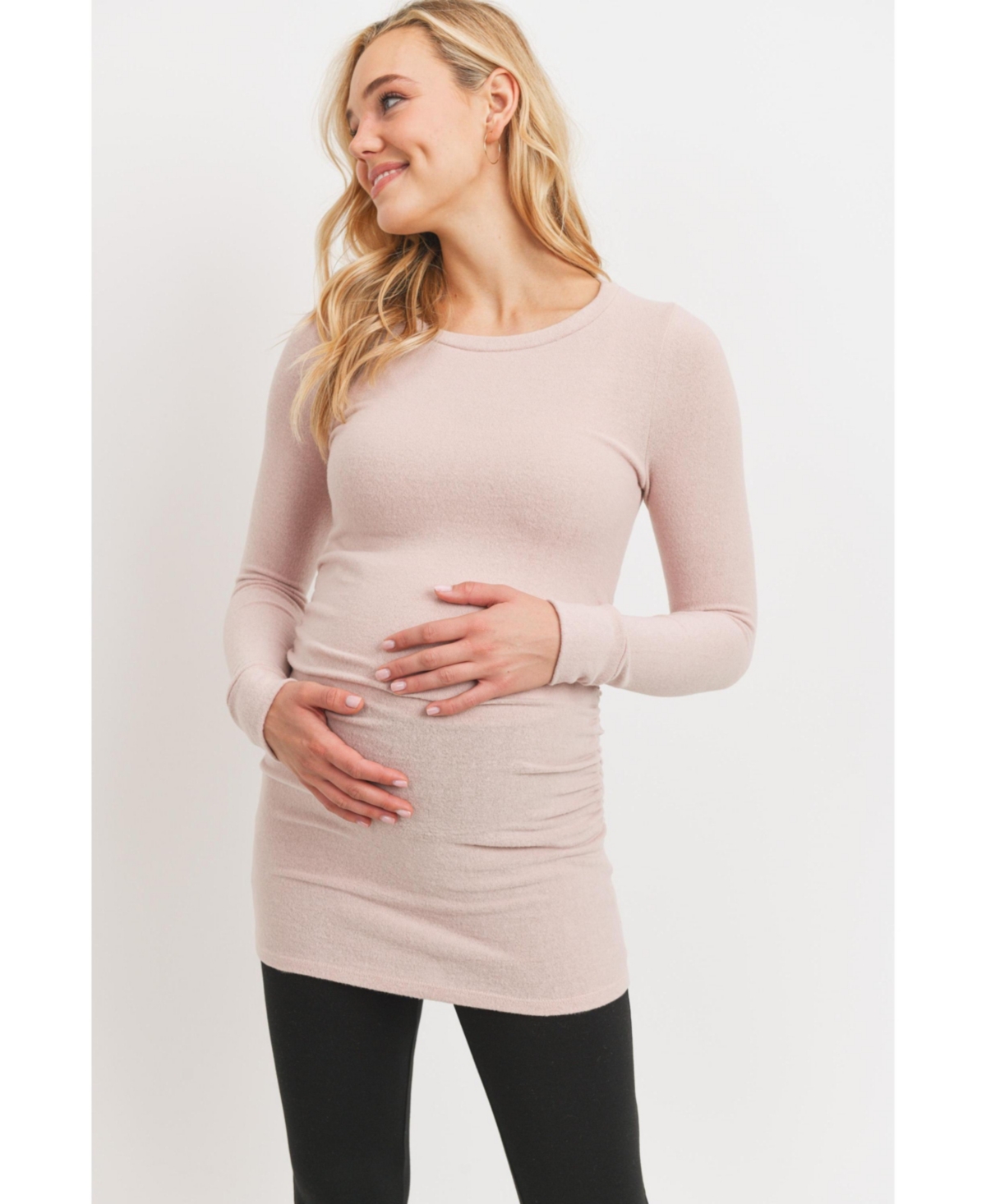 Click here for Hello Miz Maternity Long Sleeve Crew Neck Side Ruc... prices