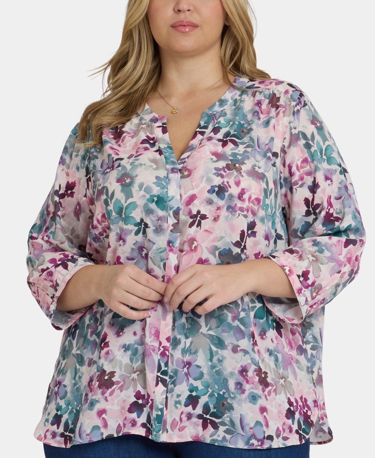 Click here for Nydj Plus Size Pintuck 3/4 Sleeve Top - Le Marais prices