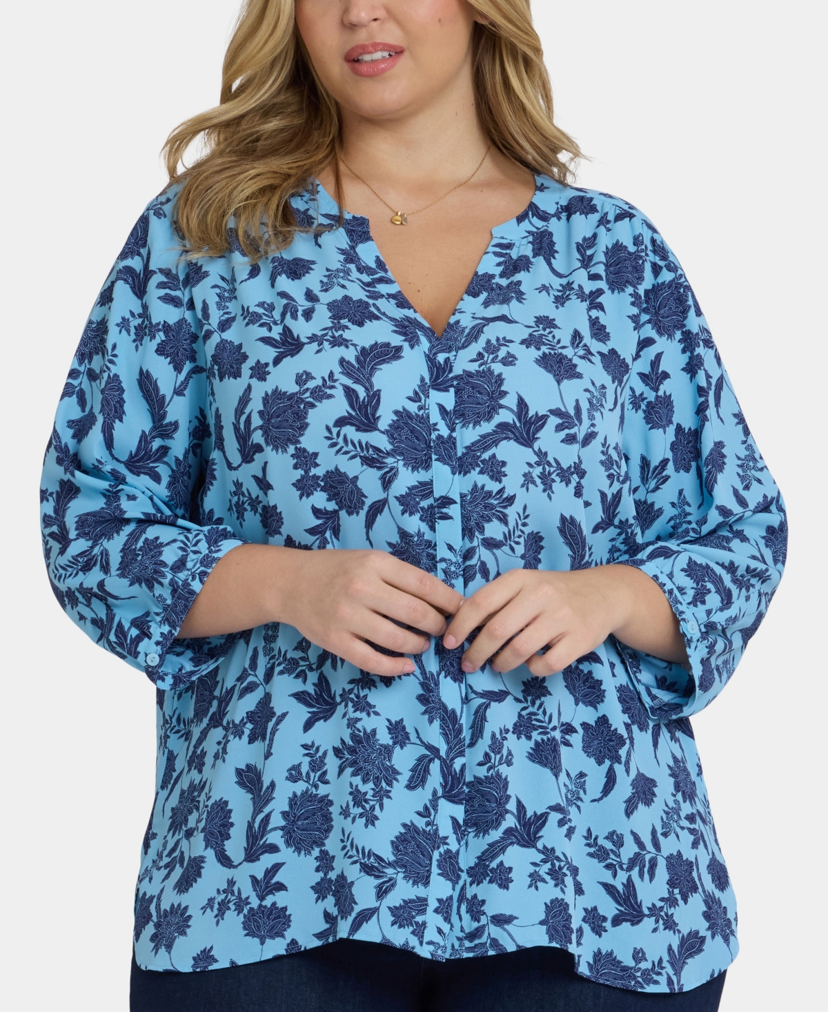 Click here for Nydj Plus Size Pintuck 3/4 Sleeve Top - Villebon prices