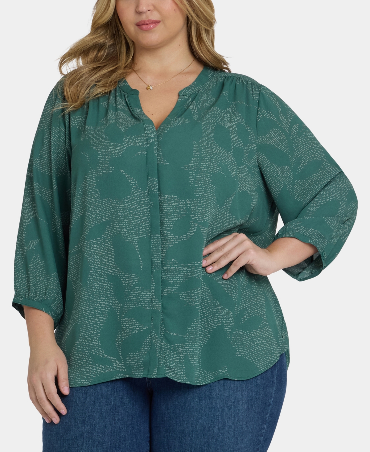 Click here for Nydj Plus Size Pintuck 3/4 Sleeve Top - Duvernet prices