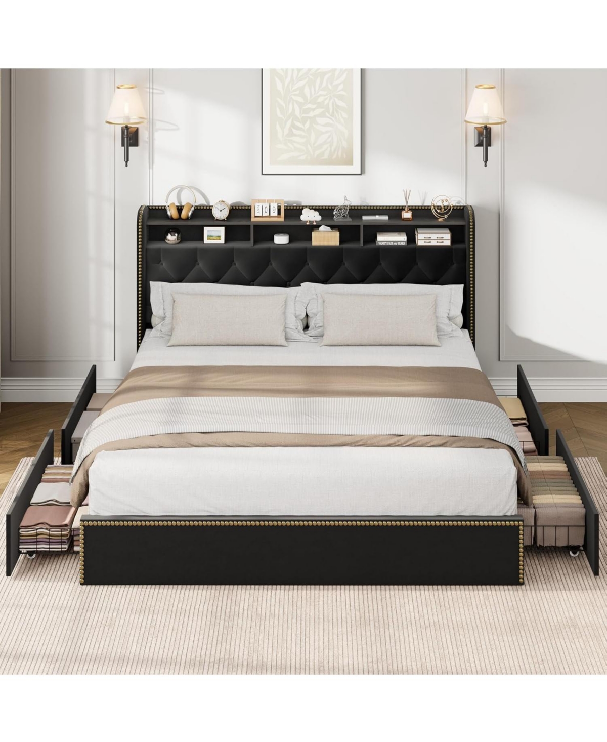 Click here for gaomon Velvet King Size Bed Frame with 4 Storage D... prices