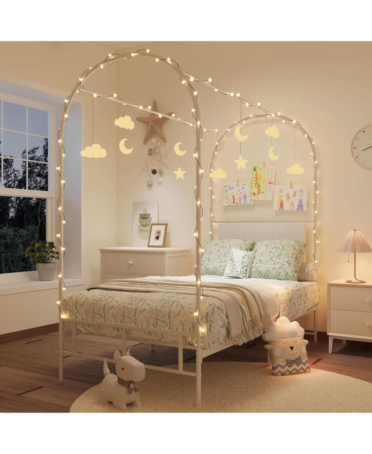 Click here for Twin Size Canopy Bed Frame with Upholstered Headbo... prices